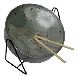 miniature steelpan (steel drum) 12 inch diameter 11 notes with instructional book with music from trinidad & tobago - silver