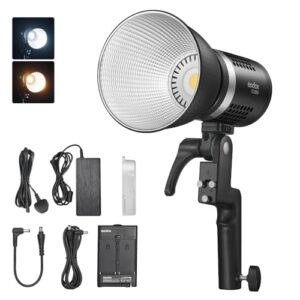 godox ml30bi handheld bi-color led video light, portable studio led continuous light 2800k-6500k, 41000 lumens cri 96+ tlci 97+, 21 fx effects, app control, silent mode, compatible with godox mount