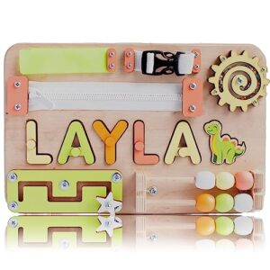 name puzzle busy board custom personalized baby gift wooden montessori toys learning sensory board toddler toys fidget zipper buckle plane car travel boy girl latches autistic education engaging child