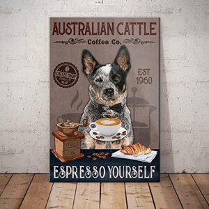 australian cattle dog coffee retro metal tin sign vintage sign for home coffee garden wall decor 8x12 inch