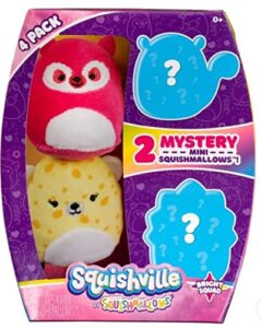 bright squad 4 pack of mini squishmallows squishville (2 mystery + 2 viewable)