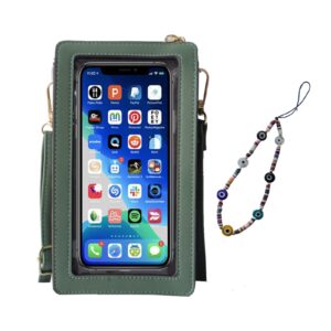 2pcs set touch screen cell phone bags for women, small crossbody handbags purse with credit card slots (includes phone charm) green