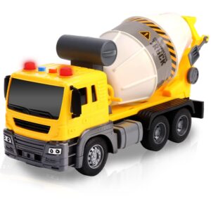 artcreativity light up cement truck, cement mixer toy truck with lights, sounds, and rotating barrel, push and go kids construction toys, construction vehicle toys for boys and girls ages 3 and up