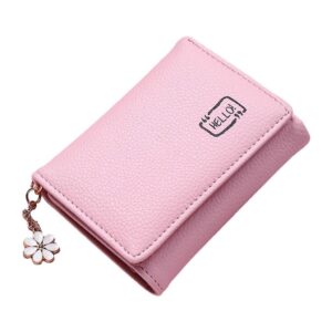 segolike women wallet mini bifold short wallet with id window pu leather coin purse card holder , pink