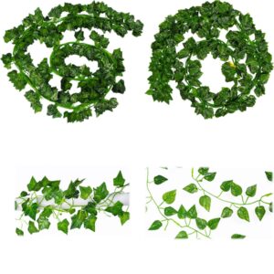 ugpine 6.7 foot artificial ivy wreath leaf vines, fake vines, hanging green leaves fake plants, vines room wedding party garden wall outdoor green wall home kitchen garden office decoration [2]