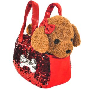 little jupiter plush pet set with purse w/reversible sequins & charm - stuffed animal toy for kids ages 4-5 - 6-7 - stuffed animal purse - stuffed animals for girls - (brown labradoodle)