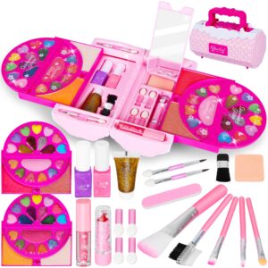 kids makeup kit for girls, 60 pcs little girls princess toys real washable pretend play cosmetic beauty makeup set, non-toxic & safe, birthday gifts toys for 3 4 5 6 7 8 9 10 year old girls toddlers