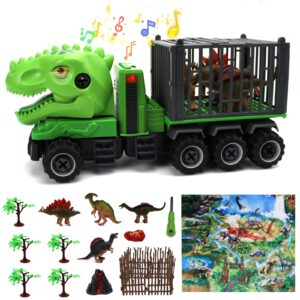 happytime snap dinosaur truck toy transport carrier for kids with play mat, lights, sounds realistic dinosaurs, take apart monster dino car truck stem toys christmas birthday gift for boys grils