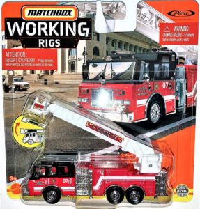 matchbox working rigs pierce quantum aerial ladder truck (red/white) fire truck 5/8