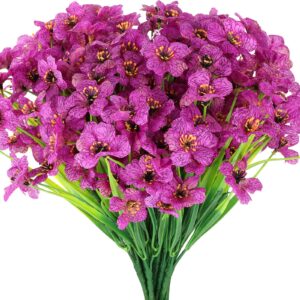 avicill artificial flowers outdoor 12 bundles uv resistant fake flowers for outside no fade faux plastic greenery shrubs garden porch window box decorating, purple