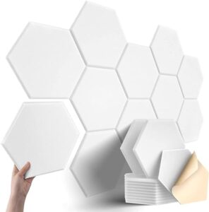 12 pack sound proof foam panels, 12"x 12"x 0.4",acoustic panels self-adhesive,soundproof wall panels high density,acoustic panels sound absorbing for wall decoration and acoustic treatment-white-12p