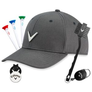 callaway golf hat & golf accessories gift set with hat clip, golf ball marker, golf club brush & plastic golf tees