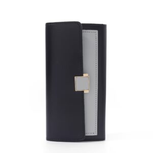 yokawe long pu leather walllet black rfid blocking bifold trifold multi card organizer wallet for women and girls