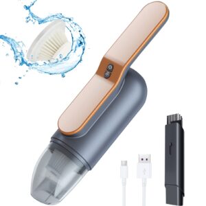 qisuten handheld vacuum cordless cleaner - mini car vacuum cordless rechargeable, powerful portable rechargeable hand held vacuum for home pet hair office keyboard car (grey+orange)