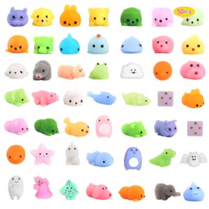 cute stone 50 pack filled easter eggs with mochi squishy toys party favors for kids, squeeze mini animals stress relief toys for boys and girls