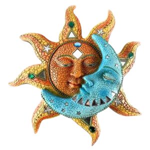 rustic art decor sun and moon sculpture wall decor metal wall home sculpture- indoor outdoor decoration for home living room bedroom bathroom kitchen patio fence porch (multi, 11x11inch)