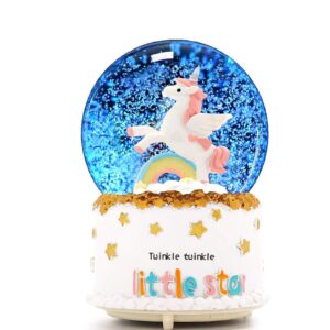 jormey unicorn snow globe for kids, musical snowball with colorful lights automatic snowfall, for girl boy christmas birthday ideal choice, 3.5x5inch music box