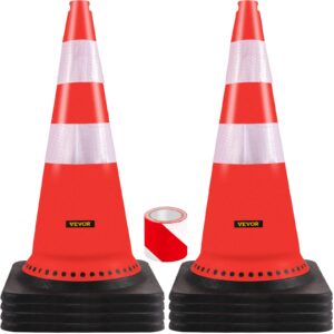 vevor safety cones, 8 x 30" traffic cones, pvc orange construction cones, reflective collars traffic cones w/black weighted base used for traffic control, driveway road parking and school improvement