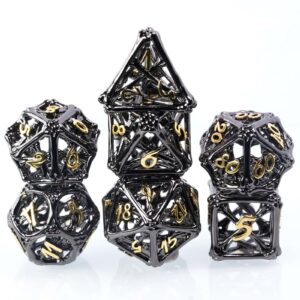 udixi metal dnd dice set, 7 pcs bone d&d dice set, polyhedral dice set for role playing game mtg pathfinder (bone black golden)