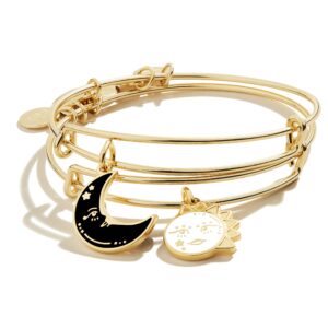 alex and ani connections expandable bangles for women, mystical best friends charms, shiny gold finish, 2 to 3.5 in, set of 2