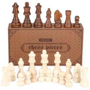 amerous wooden chess pieces only with 2 extra queens / 3.0 inch king/storage bag/chess instructions/chessmen for chess borad/replacement of missing pieces (no board)