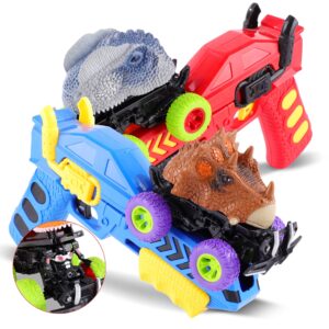 figoal 2 pack dinosaur cars with toy gun ejecting friction powered dino car transforming dinosaur toys car gifts for boys girls teacher classroom prize