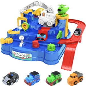 jishi kids race track toys for boys, toddler car adventure toys for kids age 3 4 years old boys girls, puzzle rail city rescue game playset preschool educational birthday gifts for kids ages 3 4 5 6 7