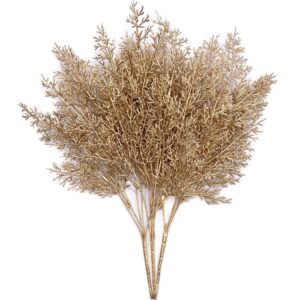 gold antlers grass artificial plants christmas decoration, faux golden twig branches plastic fake branch plant for xmas party home garden indoor outdoor wedding table centerpiece diy decor - 3 pack