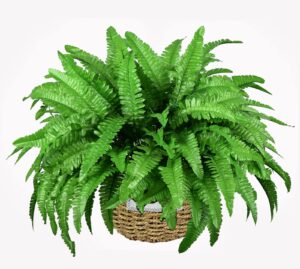 lskytop 4 pack artificial ferns plants 16inch artificial shrubs boston fern bush plant silk ferns leaves uv protected for home kitchen garden wall decor indoor outdoor use(pot is not include)