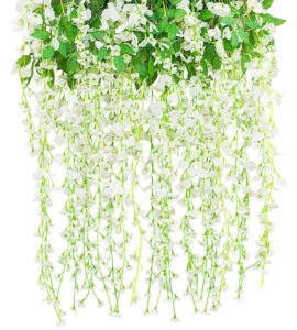 tinge time wisteria artificial flowers garland, 12pcs artificial wisteria vine silk hanging flower for home garden outdoor ceremony wedding arch floral decor