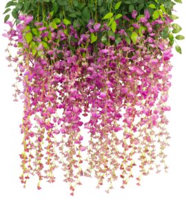 tinge time 12pcs wisteria hanging flowers garland artificial wisteria vine silk hanging flower for home garden outdoor ceremony wedding arch floral decor (purple)