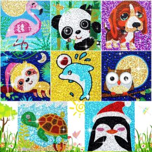 epakh 8 pieces diamond art kits for kids diamond art kits animal gem 5d painting kit crystal easy to diy painting by number kits home wall decoration (classic style)