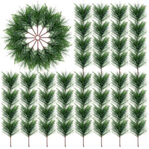 alpurple 100 pcs artificial green pine needles branches-small pine twigs stems picks-fake greenery pine picks for christmas garland wreath embellishing and home holiday garden decoration