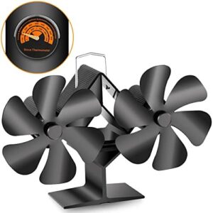 xmasneed wood stove fan heat powered fireplace fan, thermoelectric fan eco fans for wood burning/pellet/log burner, enhanced dual motor (include accessories magnetic stove thermometer)