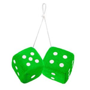 zonetech green 3" square hanging dice-soft fuzzy decorative vehicle hanging mirror dice with white dots - pair