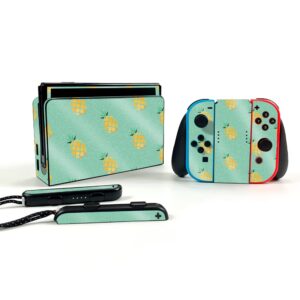 mightyskins glossy glitter skin compatible with nintendo switch oled - simple pineapples | protective, durable high-gloss glitter finish | easy to apply and change styles | made in the usa