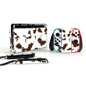 mightyskins skin compatible with nintendo switch oled - brown cow | protective, durable, and unique vinyl decal wrap cover | easy to apply, remove, and change styles | made in the usa