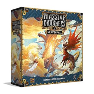 massive darkness 2 heavenfall board game expansion | tabletop miniatures game | cooperative strategy game for adults and teens | ages 14+ | 1-6 players | average playtime 60 minutes | made by cmon