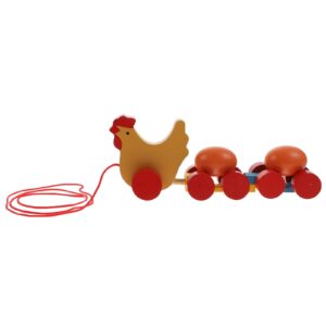 pull- along wooden chicken pull toddler toy push- along walking toy for beginner walkers helps fine sports skills for easy push and pull action classic developmental pull toy