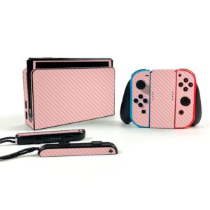 mightyskins carbon fiber skin compatible with nintendo switch oled - solid blush | protective, durable textured carbon fiber finish | easy to apply and change styles | made in the usa