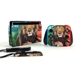 mightyskins skin compatible with nintendo switch oled - split lion | protective, durable, and unique vinyl decal wrap cover | easy to apply, remove, and change styles | made in the usa