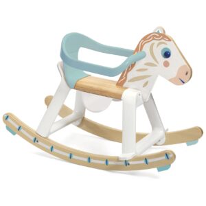 djeco babycavali wooden rocking horse - fun ride-on w/removable restraining bar for home or baby gifts - fun toy for toddlers & children, active play for kids months 12+ - medium