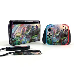 mightyskins skin compatible with nintendo switch oled - dragon paradise | protective, durable, and unique vinyl decal wrap cover | easy to apply, remove and change style | made in the usa