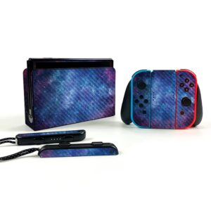 mightyskins carbon fiber skin compatible with nintendo switch oled - nebula | protective, durable textured carbon fiber finish | easy to apply, remove, and change styles | made in the usa