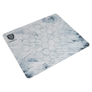 rebel studio frostpunk the board game playmat 11.6" by 10" slip-resistant neoprene playmat with stitched corners, premium game mat with stitched edges, snowy landscape design, made by rebel studio