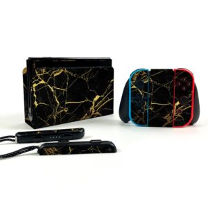 mightyskins skin compatible with nintendo switch oled - black gold marble | protective, durable, and unique vinyl decal wrap cover | easy to apply and change styles | made in the usa