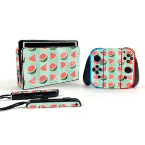 mightyskins glossy glitter skin compatible with nintendo switch oled - watermelon patch | protective, durable high-gloss glitter finish | easy to apply and change styles | made in the usa