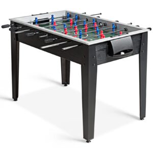 goplus 48'' foosball table, wooden soccer games table w/ 2 footballs, score keepers, indoor home, game room, arcade competition sized football table for adult kids youth (black)