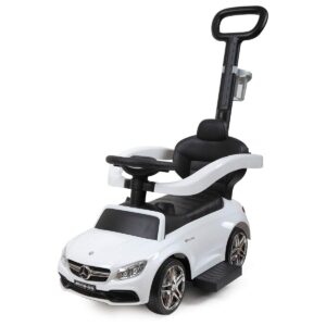 tobbi push cars for toddlers 3 in 1 mercedes benz kid ride on toy stroller sliding walking car with handle, safety bar, cup holder, horn, music, under seat storage for boys & girls, white