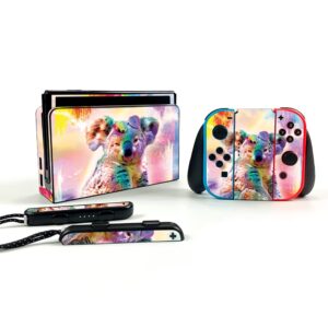 mightyskins carbon fiber skin compatible with nintendo switch oled - rainbow koala | protective, durable textured carbon fiber finish | easy to apply | made in the usa,niswiol-rainbow koala